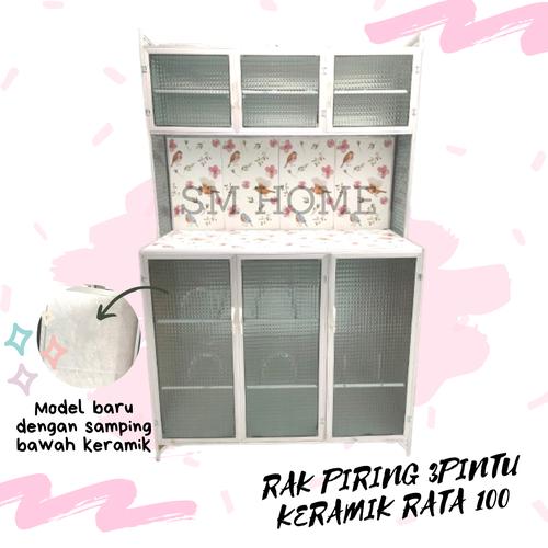 Jual Rak piring 3pintu Aluminium Rata BAWAH KERAMIK Lemari Piring ...