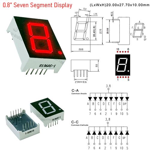 Jual 0.8" Seven Segment Display 1 Digit 7-Segment 0,8 inch LED Digital ...