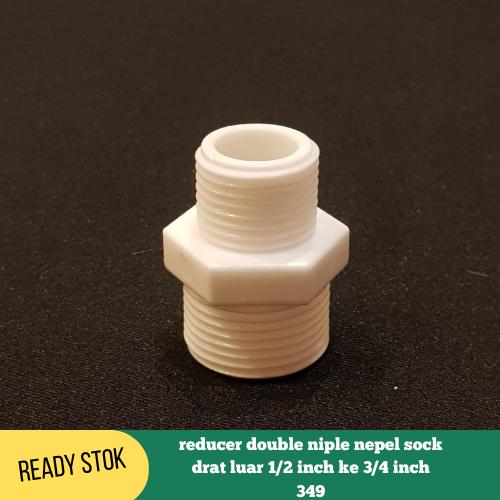 Jual reducer double niple nepel sock drat luar 1/2 inch ke 3/4 inch POM ...