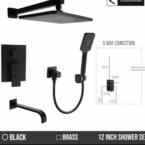 Jual KRAN TANAM KOTAK 3 WAY HITAM MIXER/KRAM TANAM SET WALL SHOWER 12 ...
