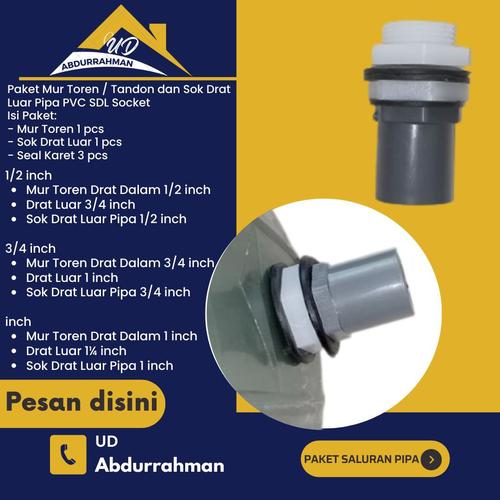 Jual Paket Mur Toren / Tandon dan Sok Drat Luar Pipa PVC SDL Socket ...