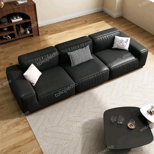Jual Sofa 3 Seater Minimalis Bahan Kulit Oscar Full Hitam Elegan ...