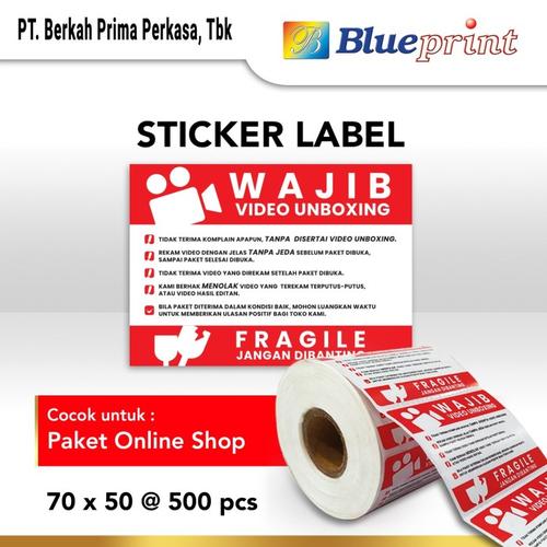 Promo Label Sticker Unboxing Fragile BLUEPRINT 70x50 mm isi 500 ...
