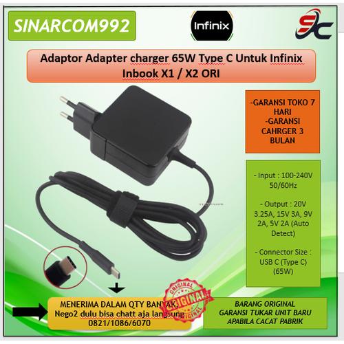Promo Adaptor / charger / Casan 65W Type C Untuk Infinix Inbook X1 / X2 ...