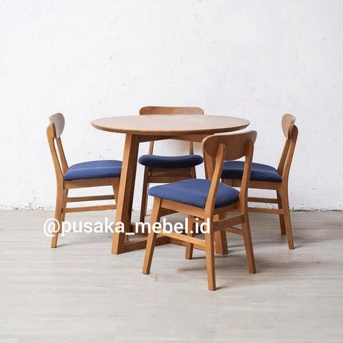 Jual dining set minimalis kayu jati, meja makan bulat set 4 kursi kayu ...