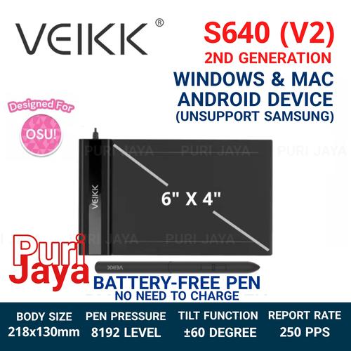 Jual VEIKK S640V2 Battery Free Pen S640 V2 6 Inch Drawing Tablet 8192 ...