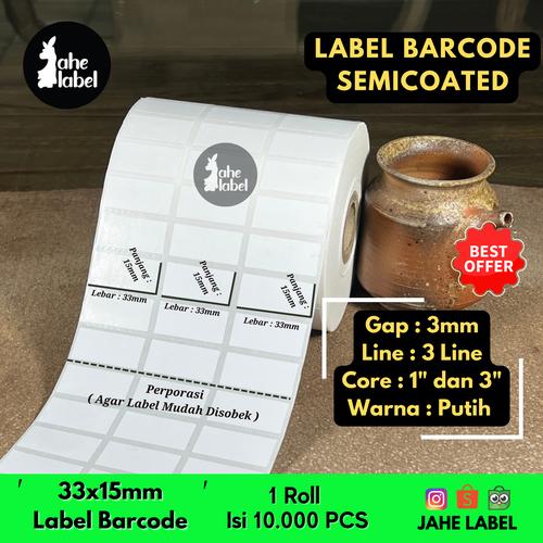 Jual LABEL BARCODE 33x15 mm SEMICOATED STIKER LABEL 33x15mm 10000 PCS ...