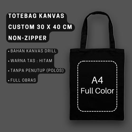 Jual Tote Bag Kanvas Custom Design Black Hitam 30x40 Totebag Canvas ...