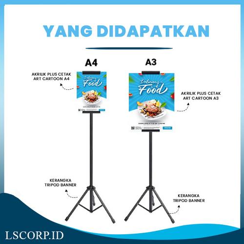 Promo Tripod Standing Banner Akrilik Thicker A3 & A4 Plus Cetak Poster ...