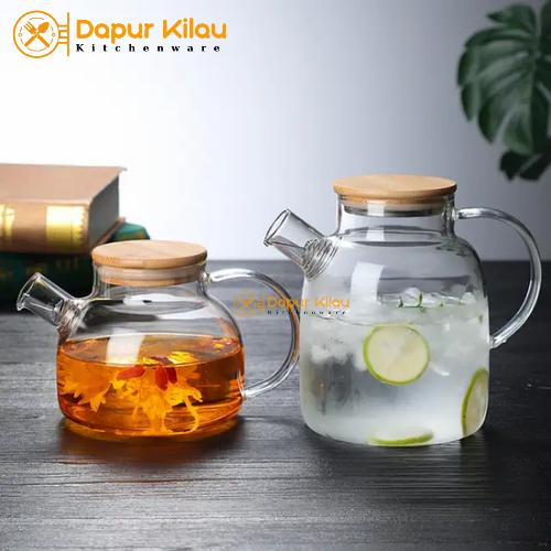 Jual Teko Teh Kaca Transparan Glass Tea Pot Lid Wooden - 1 liter ...