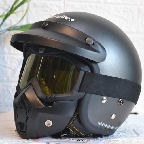 Jual HELM CARGLOSS RETRO ORIGINAL + GOGGLE MASK ( MR HELM ) - GREY DOFF ...