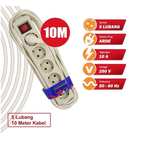 Jual STOP KONTAK 5 LUBANG PANJANG 10M + KABEL LISTRIK / COLOKAN LISTRIK ...