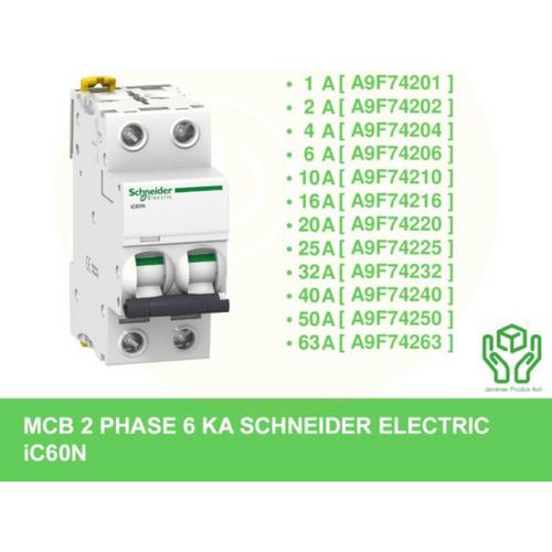 Jual mcb schneider IC60N 6KA 2P 2A C2 A9F74202 4A C4 A9F74204 - Jakarta ...
