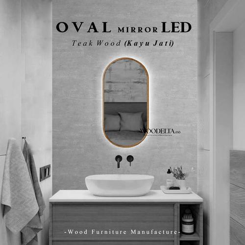 Promo cermin oval led wastafel kayu jati - 60 x 100 cm, Hitam - Kab ...