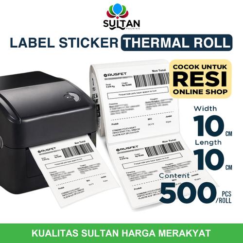 Jual Label Sticker THERMAL ROLL Resi Online Shop 10x10cm 500pcs Rusfet ...