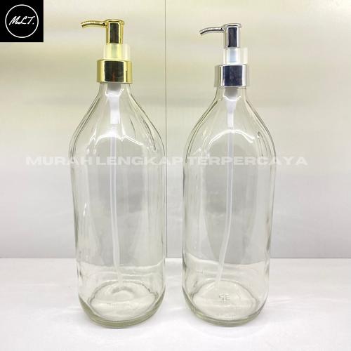 Jual BOTOL PUMP KACA 1000ML BENING / BOTOL KACA KACA 1 LITER TUTUP PUMP ...