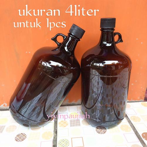 Jual BOTOL KACA WARNA COKLAT UKURAN 4LITER BOTOL AMBER JUMBO +TUTUP ...