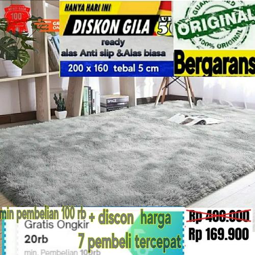 Promo Karpet lantai Karpet bulu rasfur size 200 X 160 TEBAL 5 CM abu ...