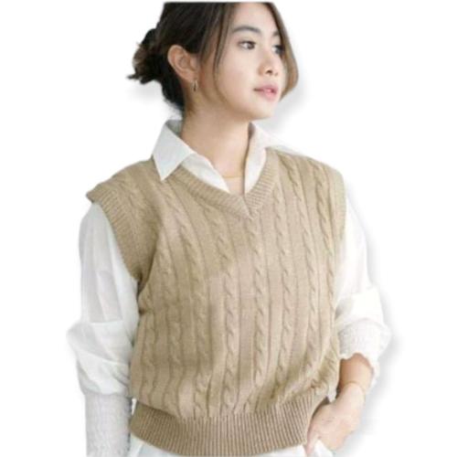Jual Rompi Cewek Knit Vest Rompi Cable Vest Wanita Atasan Premium Tebal ...