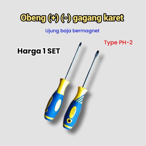 Jual Obeng plus min set ujung magnet PH2 belimbing - minus + gagang ...