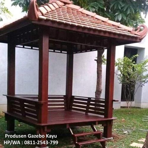 Jual Gazebo Minimalis Kayu Glugu Ukuran 2x2M - Atap Genteng Tiang ...