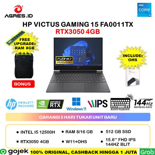 Promo HP VICTUS GAMING 15 FA0011TX I5 12500H 16GB 512SSD RTX3050 4GB ...