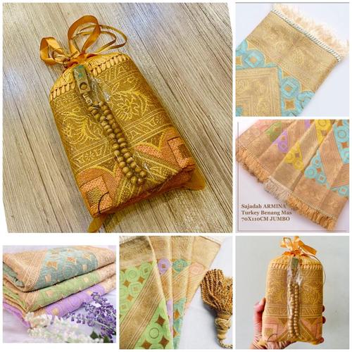 Jual Paket Souvenir Tile Sajadah ARMINA Turkey Benang Mas + Tasbih Pita ...