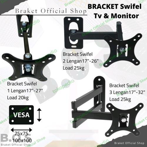 Jual bracket tv monitor swivel braket 17 - 32 inci Universal LED LCD 6 ...