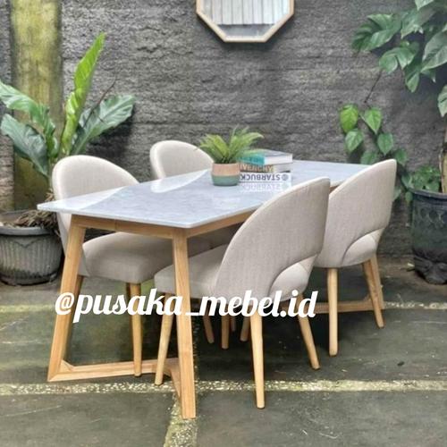 Jual set meja makan marmer minimalis 4 kursi, dining table marmer 4 ...