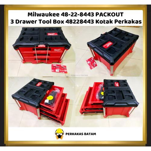 Jual Milwaukee 48-22-8443 PACKOUT 3 Drawer Tool Box 48228443 Kotak ...
