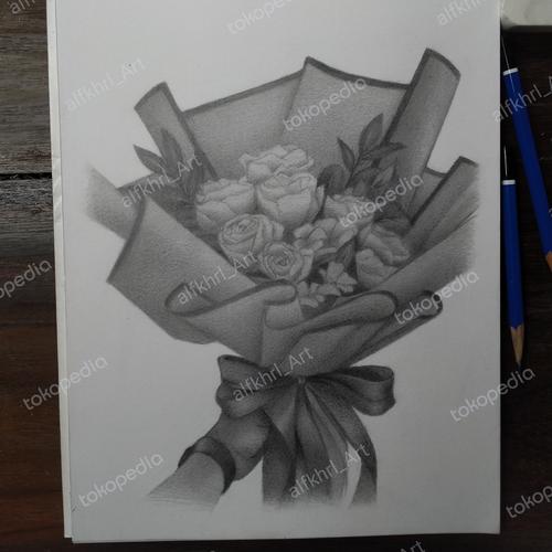 Jual Request gambar buket bunga , sketsa gambar wajah ukuran kertasA4 ...