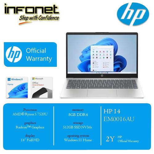 Jual HP 14 EM0015AU Ryzen 5 7520U 8GB 512GB SSD UMA 14” FHD WIN11 ...