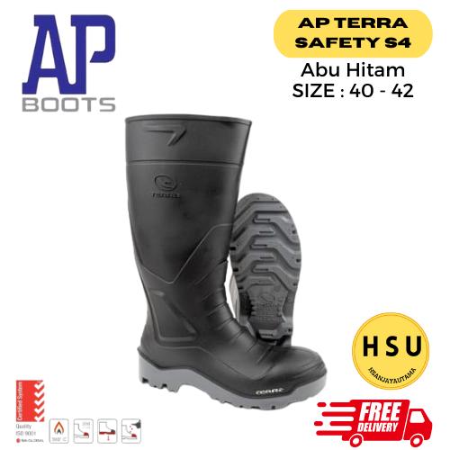 Jual sepatu boots pria karet ap boots terra safety s4 tinggi hitam abu ...