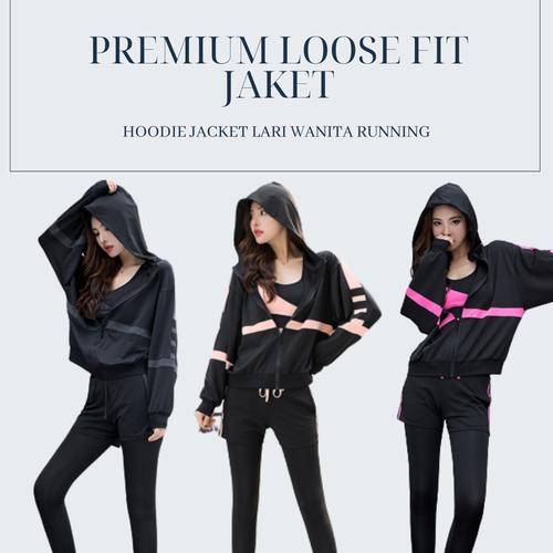Jual Premium Loose Fit Jaket Hoodie Jacket Lari Wanita Running Olahraga ...