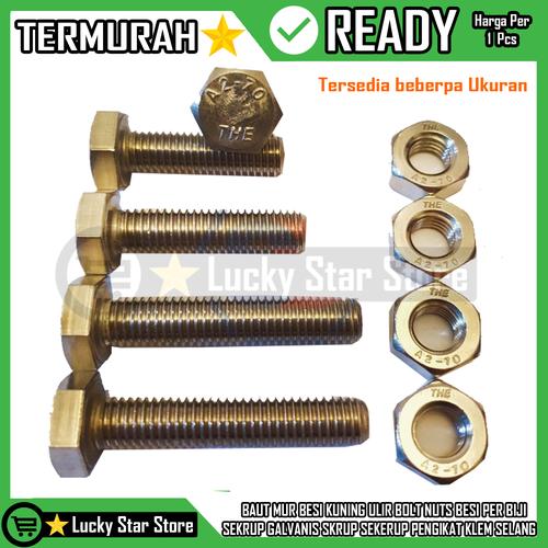 Jual BAUT MUR MOR BESI KUNING ULIR BOLT NUTS BESI PER BIJI SEKRUP ...