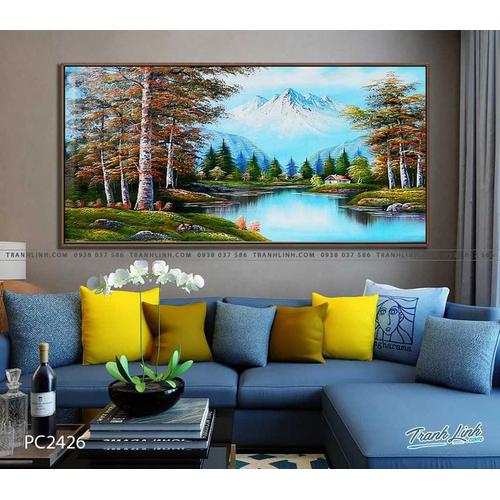 Jual Lukisan pemandangan alam (situ di bawah gunung) Frame 60x90 ...