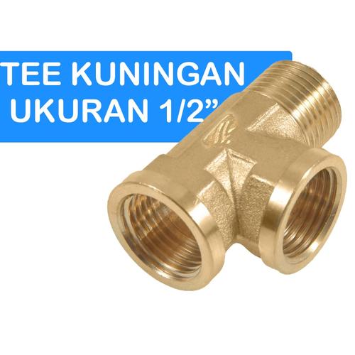Jual sambungan Pipa T Tee 1/2 inch kuningan drat female x female x male ...