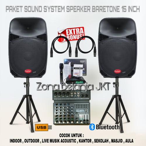 Promo PAKET SOUND SYSTEM INDOOR OUTDOOR SPEAKER AKTIF 15 INCH BARETONE ...