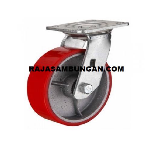 Jual Roda Pu Heavy Duty 8 Inch hidup Plat Besi Roda Troly Polyurethane ...