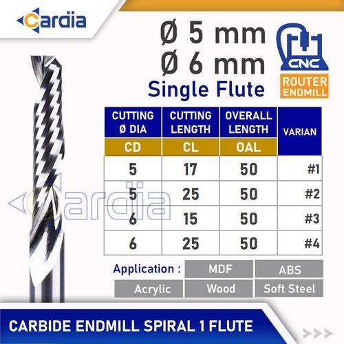 Jual Endmill Spiral 1 Flute 5 mm - 6 mm Single Flute for CNC Router ...
