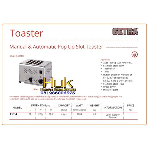 Jual GETRA Mesin Pembakar Roti dengan Casing Stainless Steel / EST-4 ...