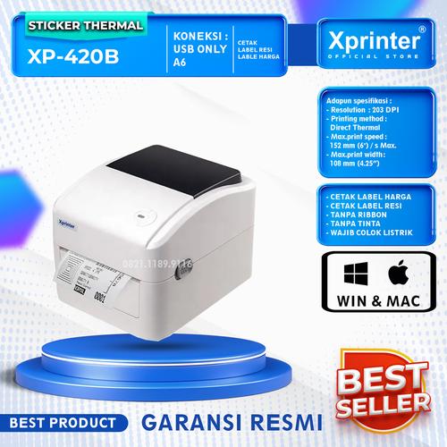 Promo Printer Barcode Thermal XP-420B USB 110MM 4" Cetak Label Resi ...