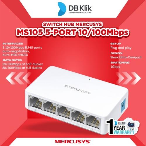 Jual Switch Hub Mercusys MS105 5-Port 10/100Mbps - Desktop Switch MS105 ...