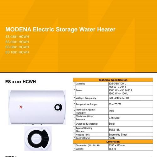 Jual Modena Electric Water Heater Es 100 Liter Horisontal - Jakarta ...