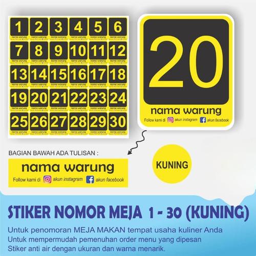 Jual Stiker Nomor Meja Restoran Warung Makan Sticker No Loker Meja ...
