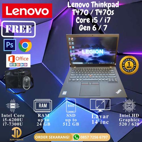 Jual Laptop Lenovo Thinkpad T470s Core i7 Gen7- RAM 8GB - SSD 256GB -14 ...