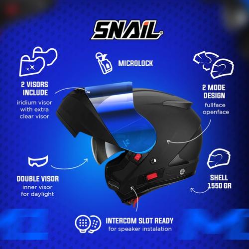 Jual Helm Touring Modular M1 Black Visor Blue + FREE Visor Clear - XXL ...