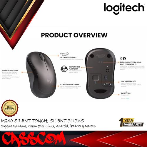 Jual Logitech Mouse M240 Wireless Bluetooth SIlent Click Garansi Resmi ...