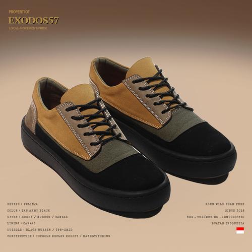 Promo Sepatu Sneakers Kulit Pria Exodos57 Pelinja Tan Army Black - 43 ...