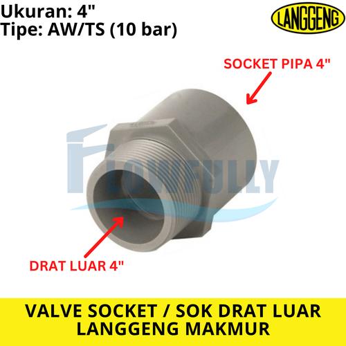 Jual VALVE SOCKET TS 4 INCH PVC LANGGENG SOCK DRAT LUAR 4 DIM AW - Kota ...